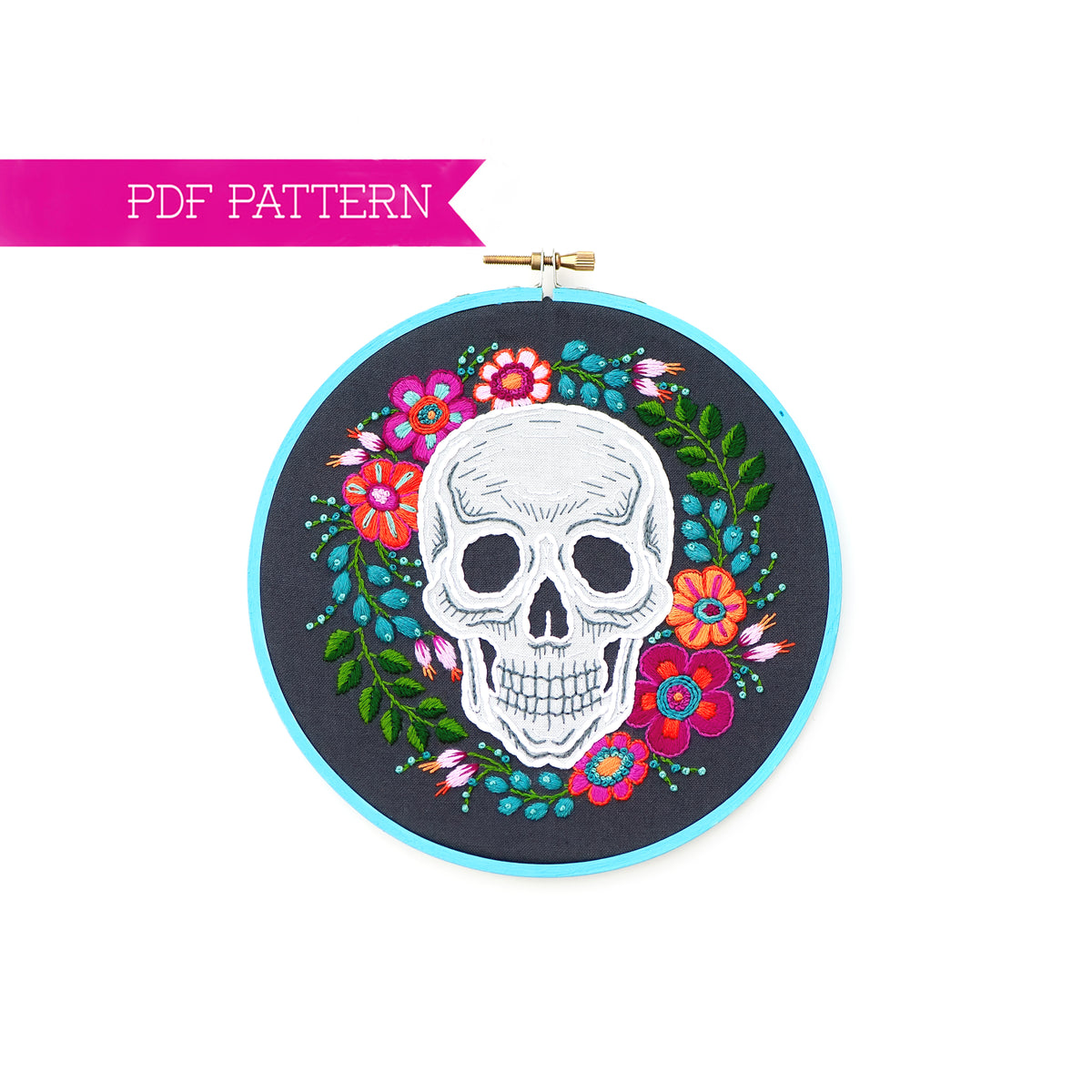 Blooms and Bones Skull and Flowers Embroidery PDF Pattern – Lolli and Grace
